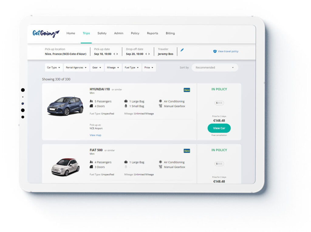 Corporate car rental for business travel from GetGoing